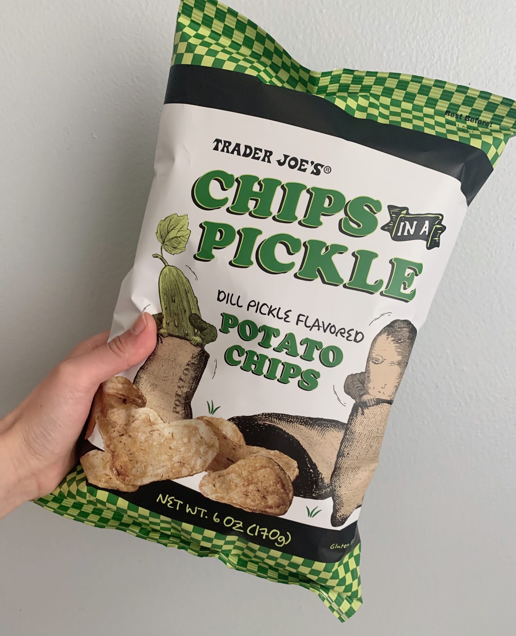 Trader Joe's Chips in a Pickle Dill Pickle Flavored Potato Chips Trader Joe's Chips in a Pickle Dill Pickle Flavored Potato Chips