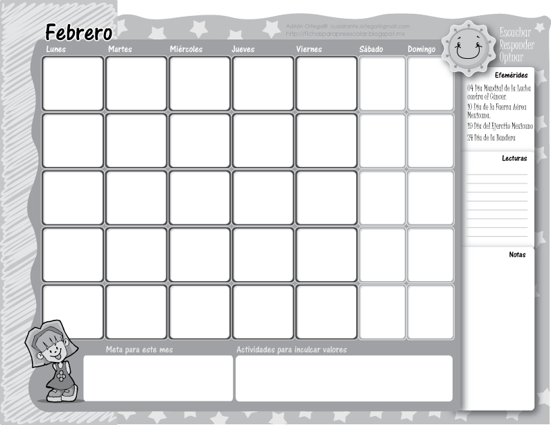 Fichas para preescolar: Planeador para febrero