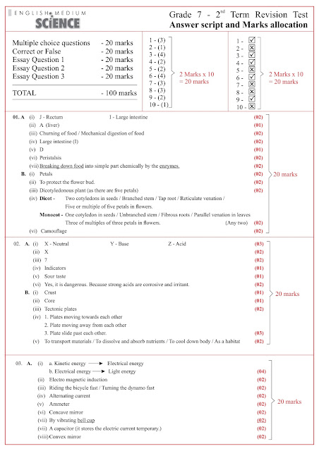 Its SciTime: Grade 7 - 2nd Term Revision Paper - Answers