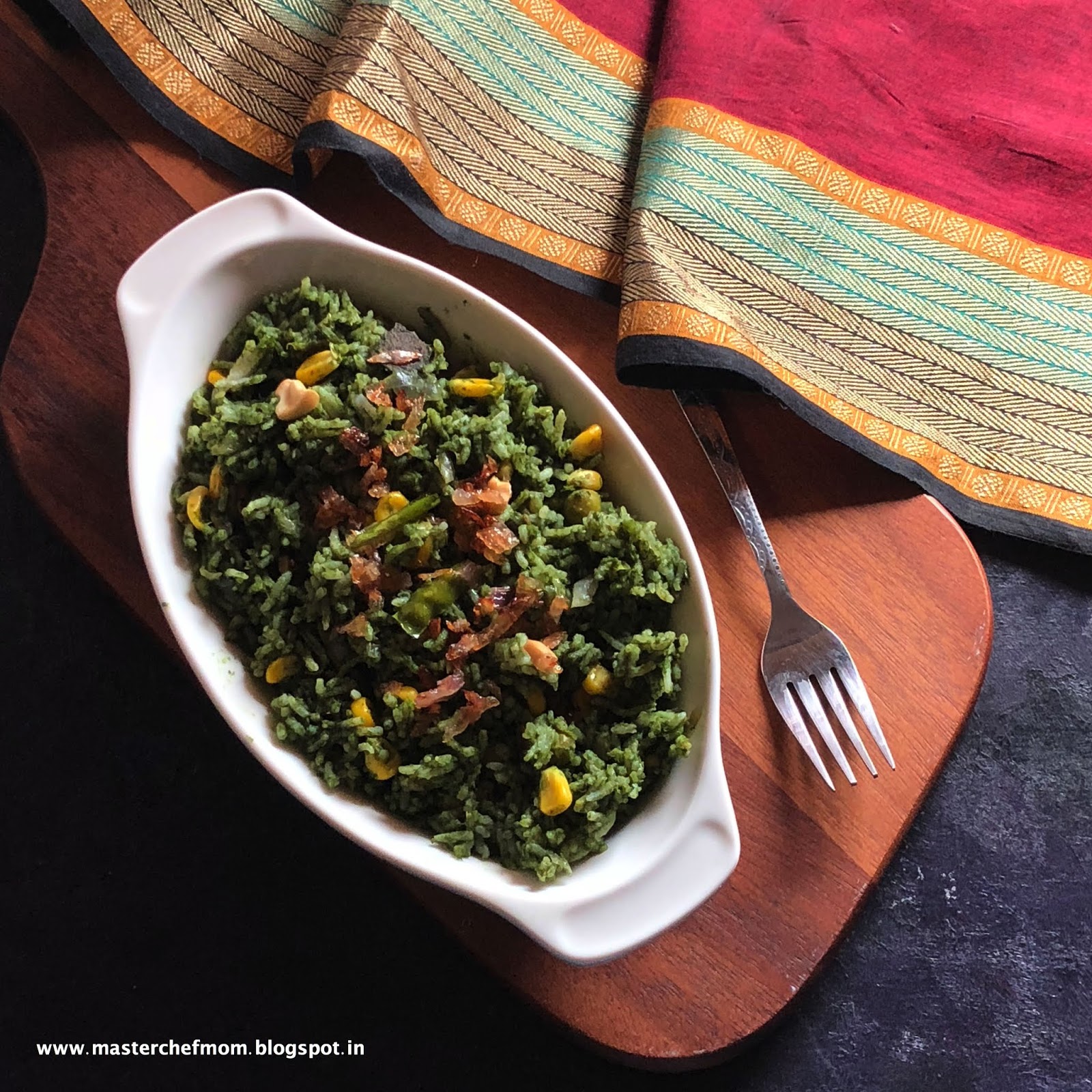 MASTERCHEFMOM: Palak Makai Rice Recipe | Indian Style Spinach Corn Rice ...