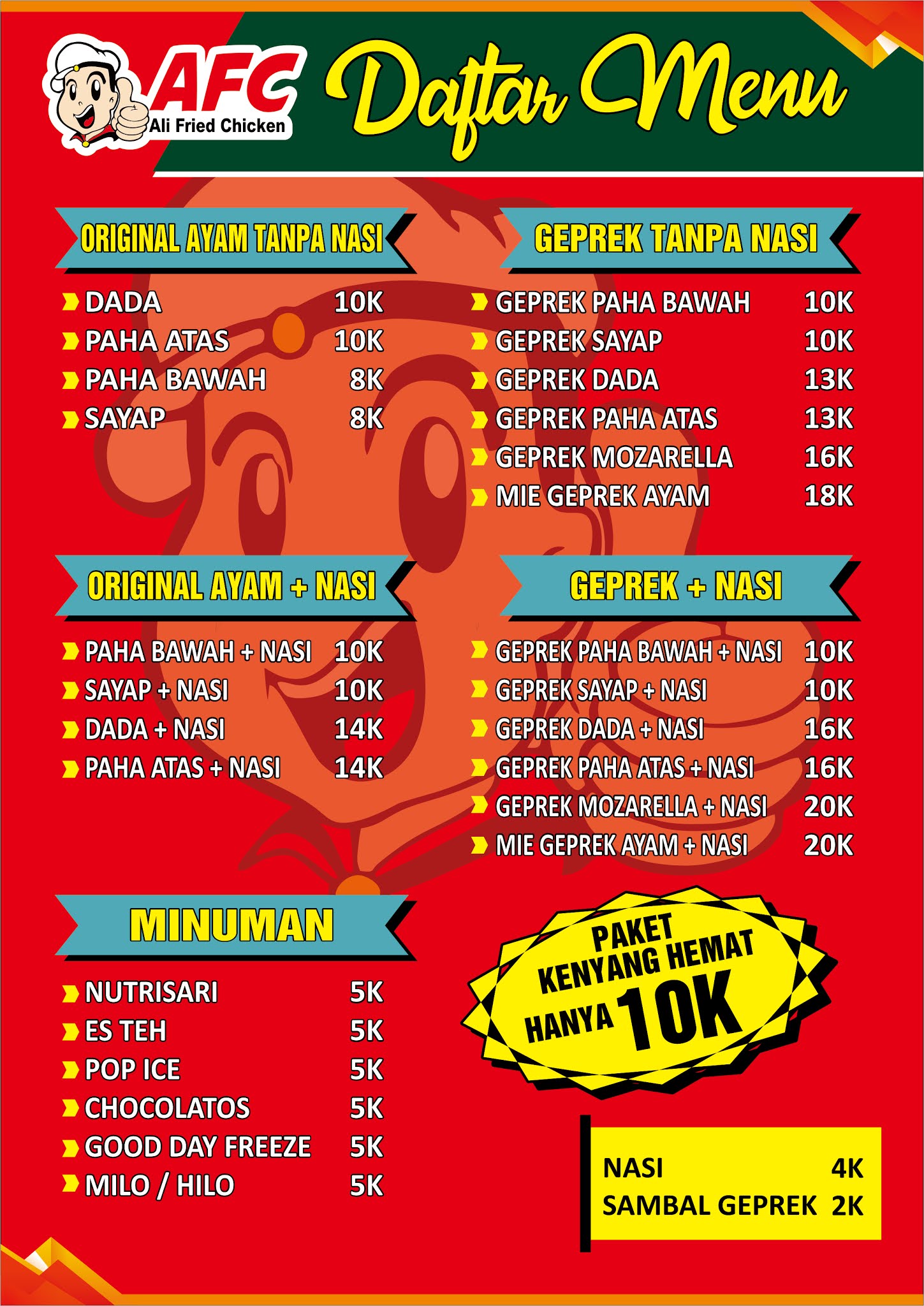 ALI FRIED CHICKEN: DAFTAR MENU