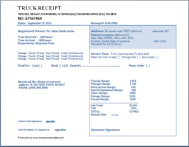 Truck Receipt - Invoice Template