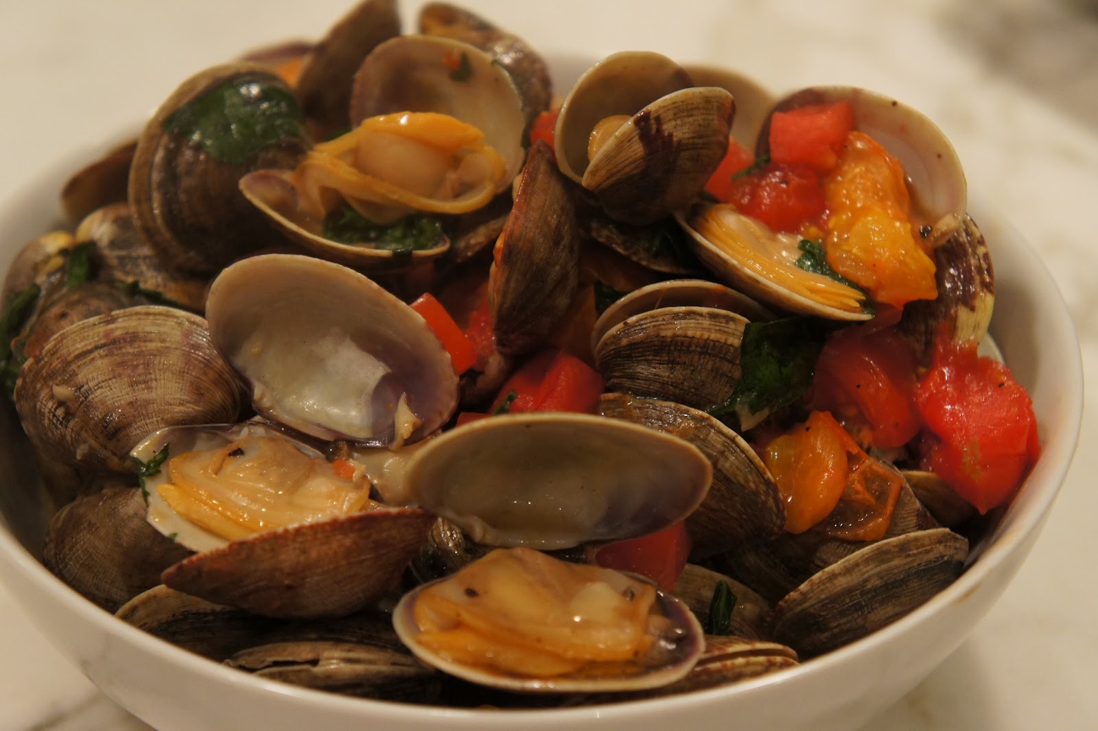 Clams with Tomato, Basil and Garlic Soy Sauce