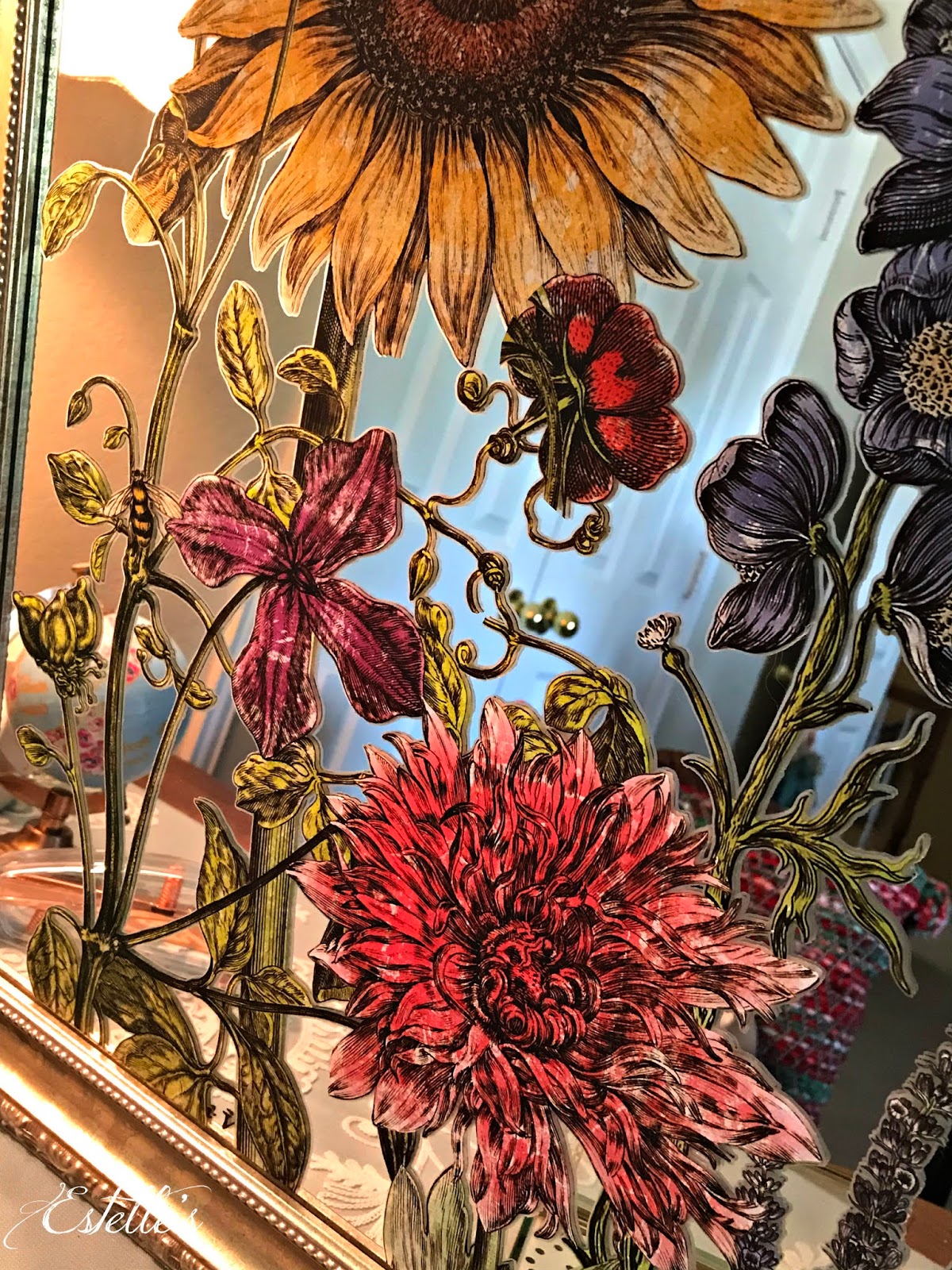Estelle's: VINTAGE MIRRORS BECOME BOTANICAL GARDENS WITH IOD TRANSFERS