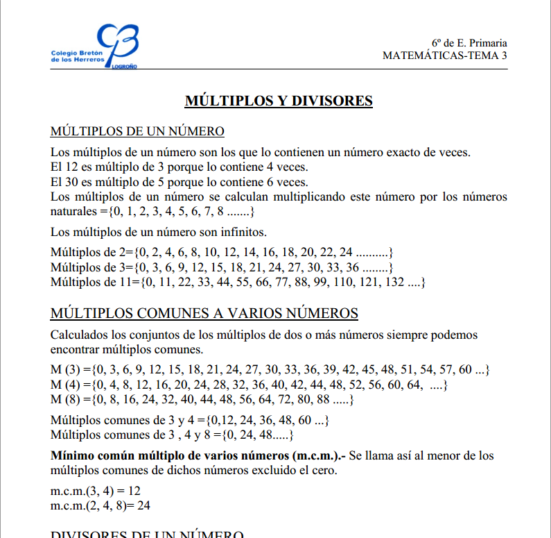 MilagroTIC: TEMA 4 - MATEMÁTICAS - 6º - MÚLTIPLOS Y DIVISORES - MÁXIMO ...