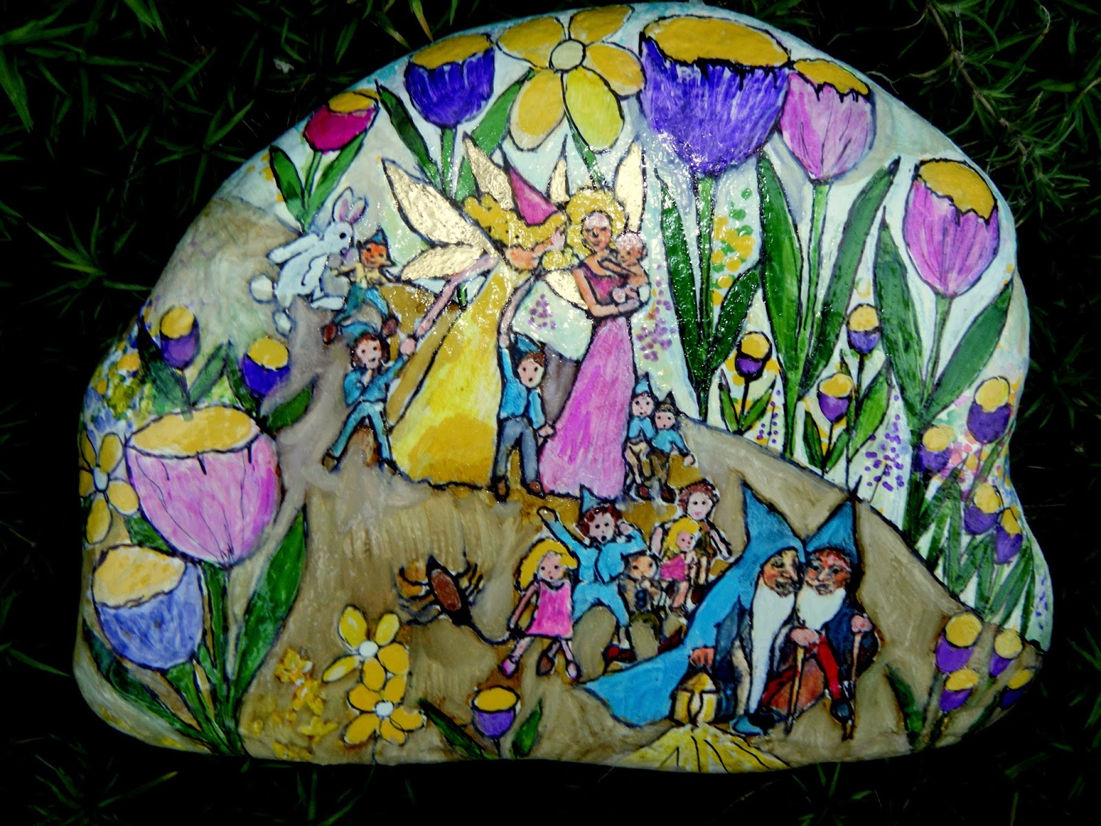 Hand Painted Flower & Fairy Rocks : Hand Painted Garden Flower & Fairy ...