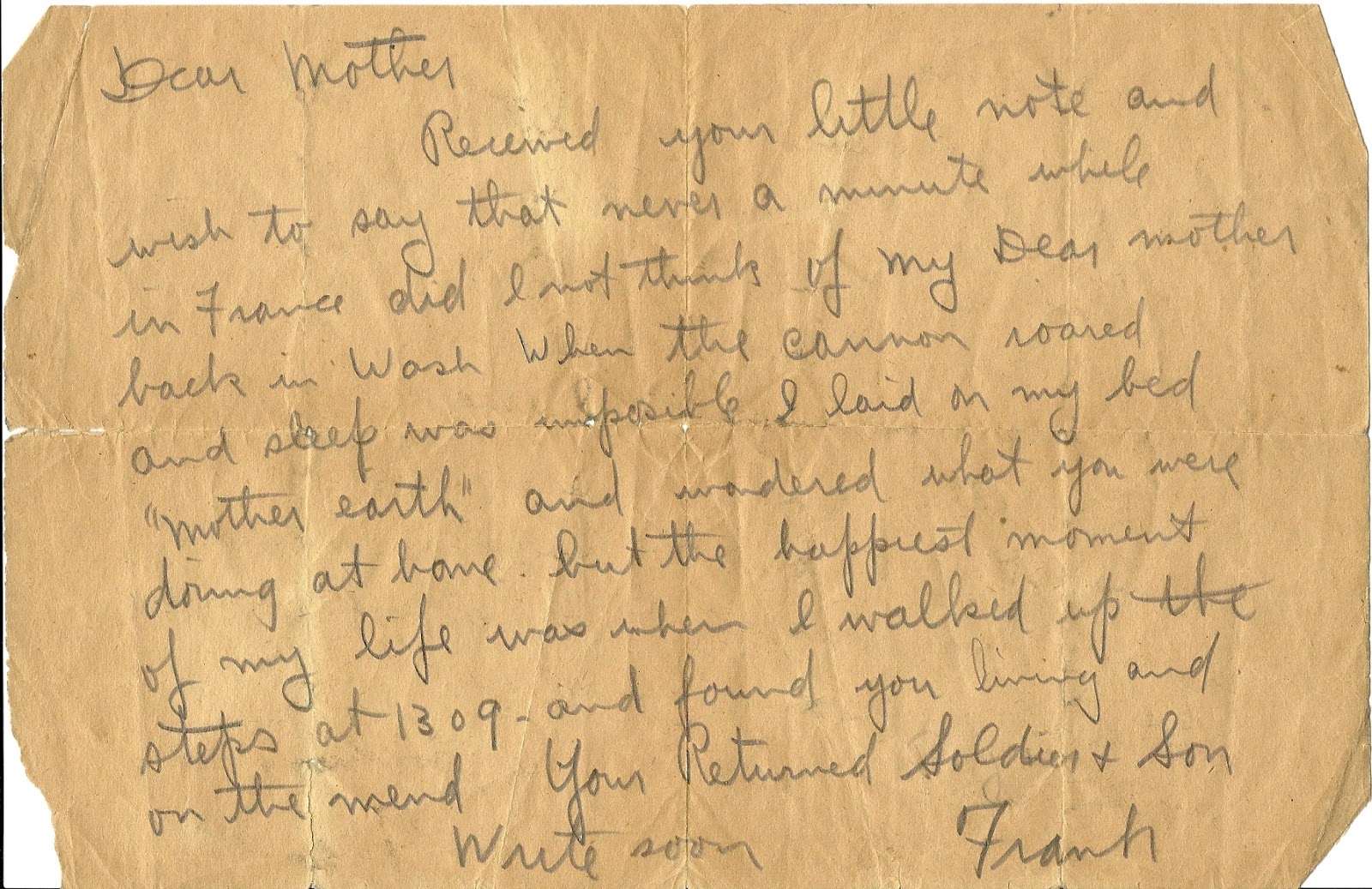 Frank L Smith letter home to mom