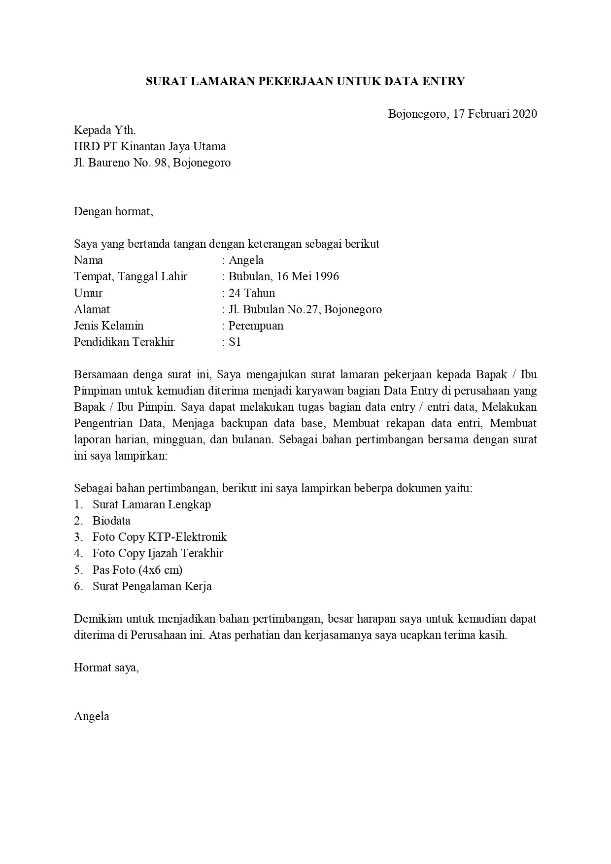 Contoh Surat Lamaran Pekerjaan Untuk Administrasi Dan Perkantoran ...