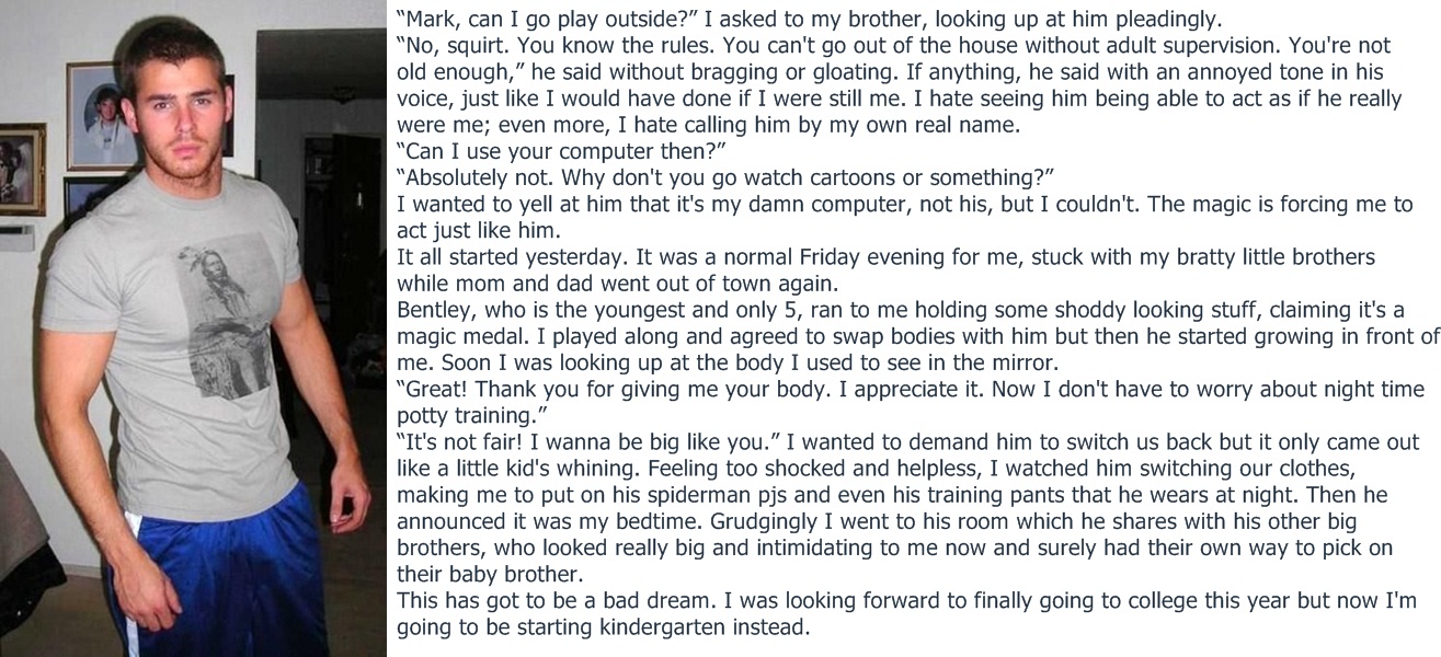 YoungTrevor's male body swap caps: Played Along With My Baby Brother