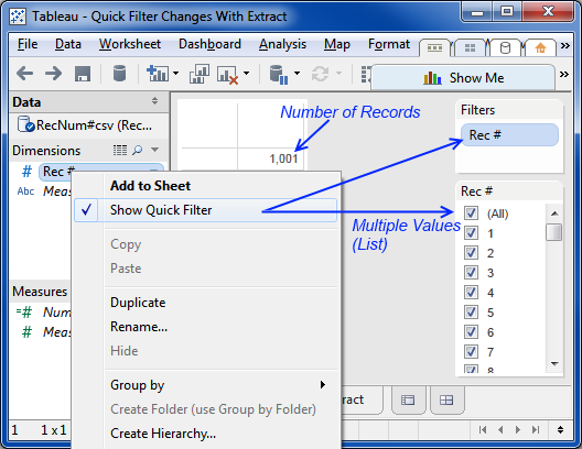 Tableau Friction: Default Quick Filter Type Changes When Data Is Extracted