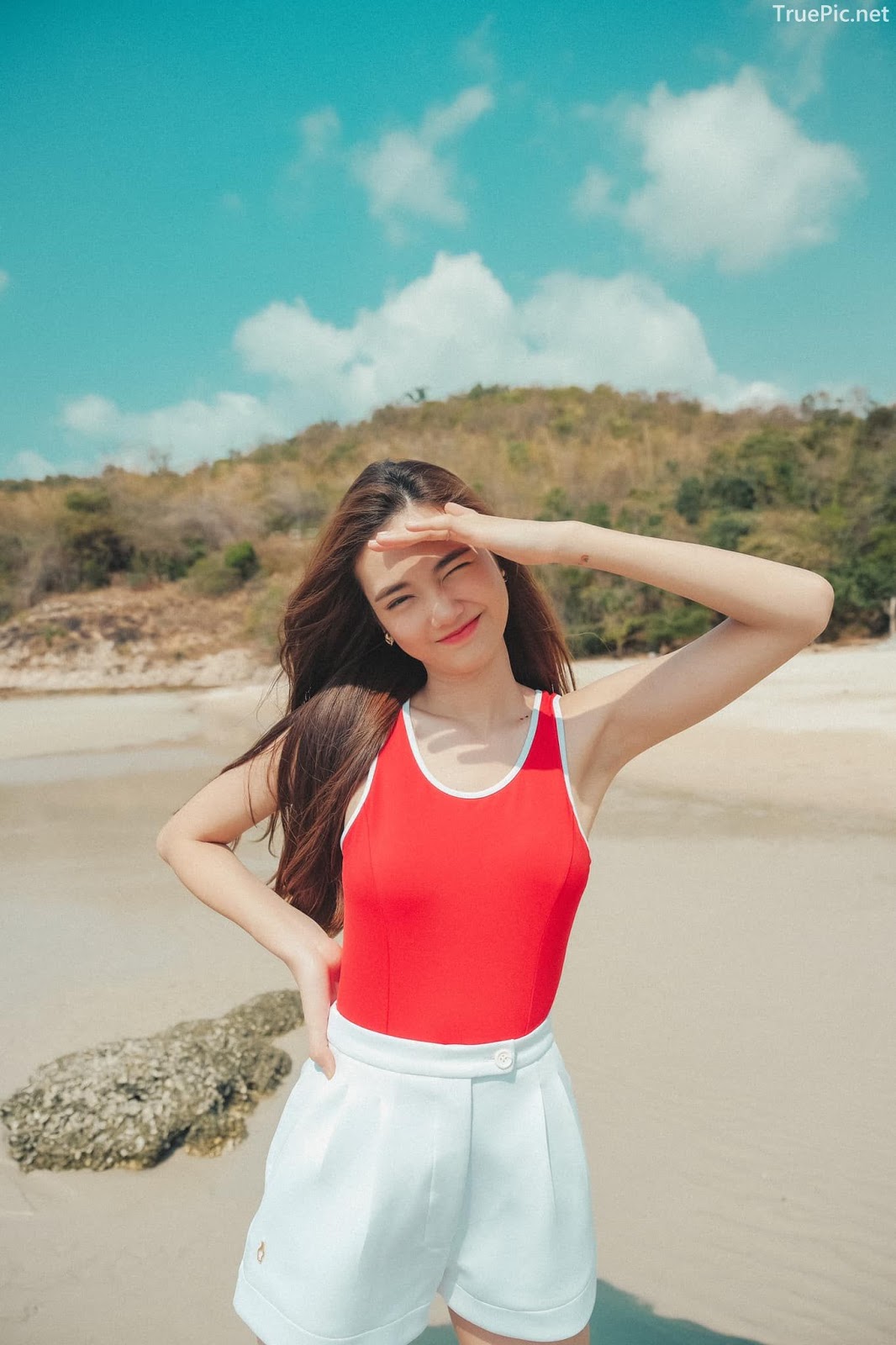The Red Monokini On The Beach Miss Teen Thailand Kanyarat Ruangrung