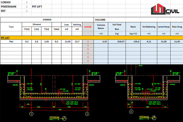 [Lengkap] Download Gambar Pit Lift (dwg) plus hitungan Volume proyek ...