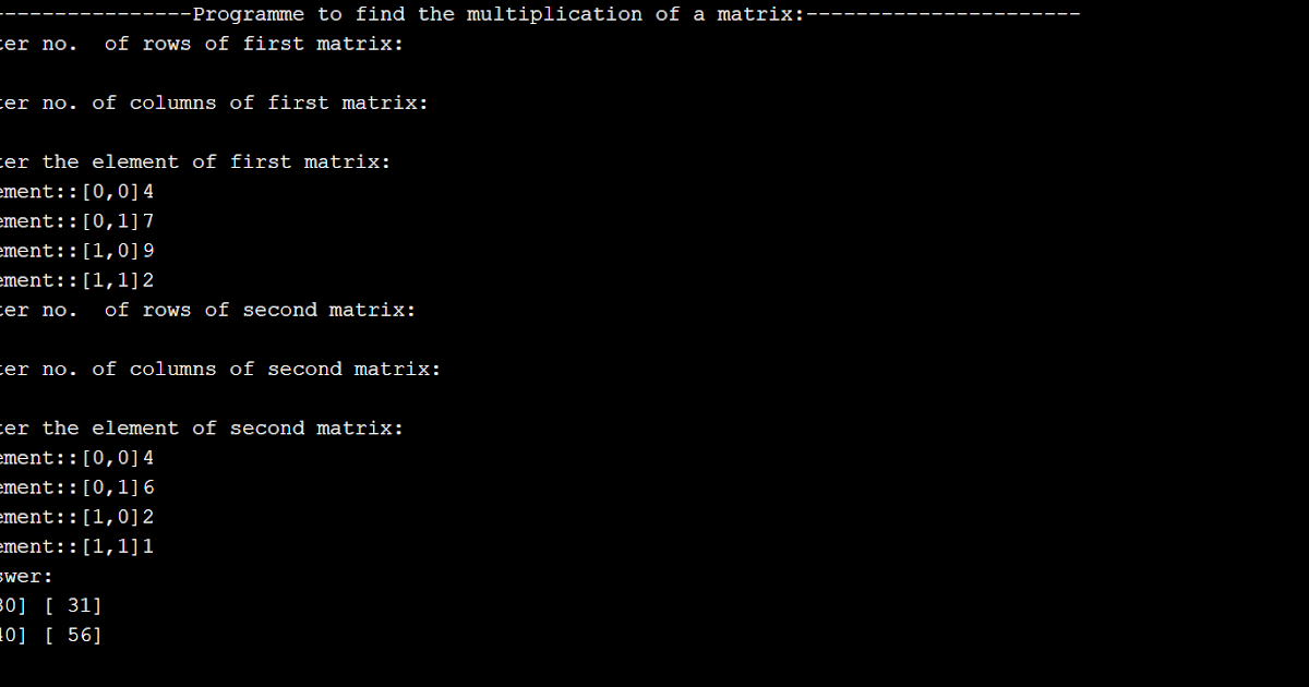 C Program to multiply two matrices