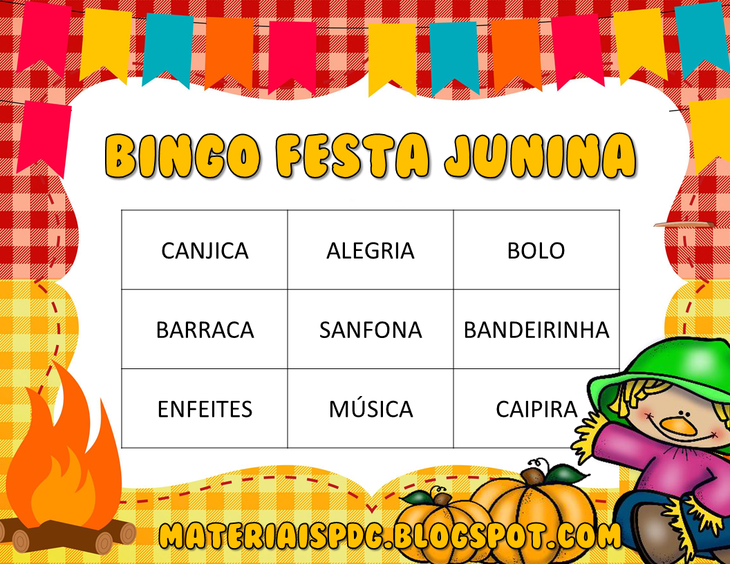 BINGO DE PALAVRAS - FESTA JUNINA - 35 CARTELAS PARA USAR COM A TURMA