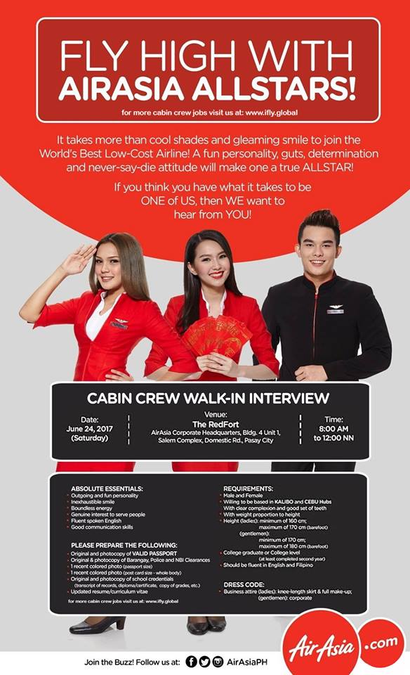 Fly Gosh: Air Asia Cabin Crew Recruitment - Walk in Interview ( Manila, Philippines )