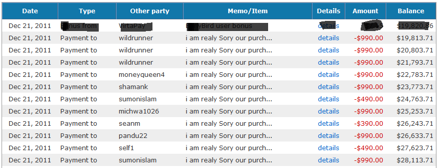 SELL OR BUY VIRTAPAY Balance: Pay $1000 VirtaPay -- Receive $100 A P, L ...