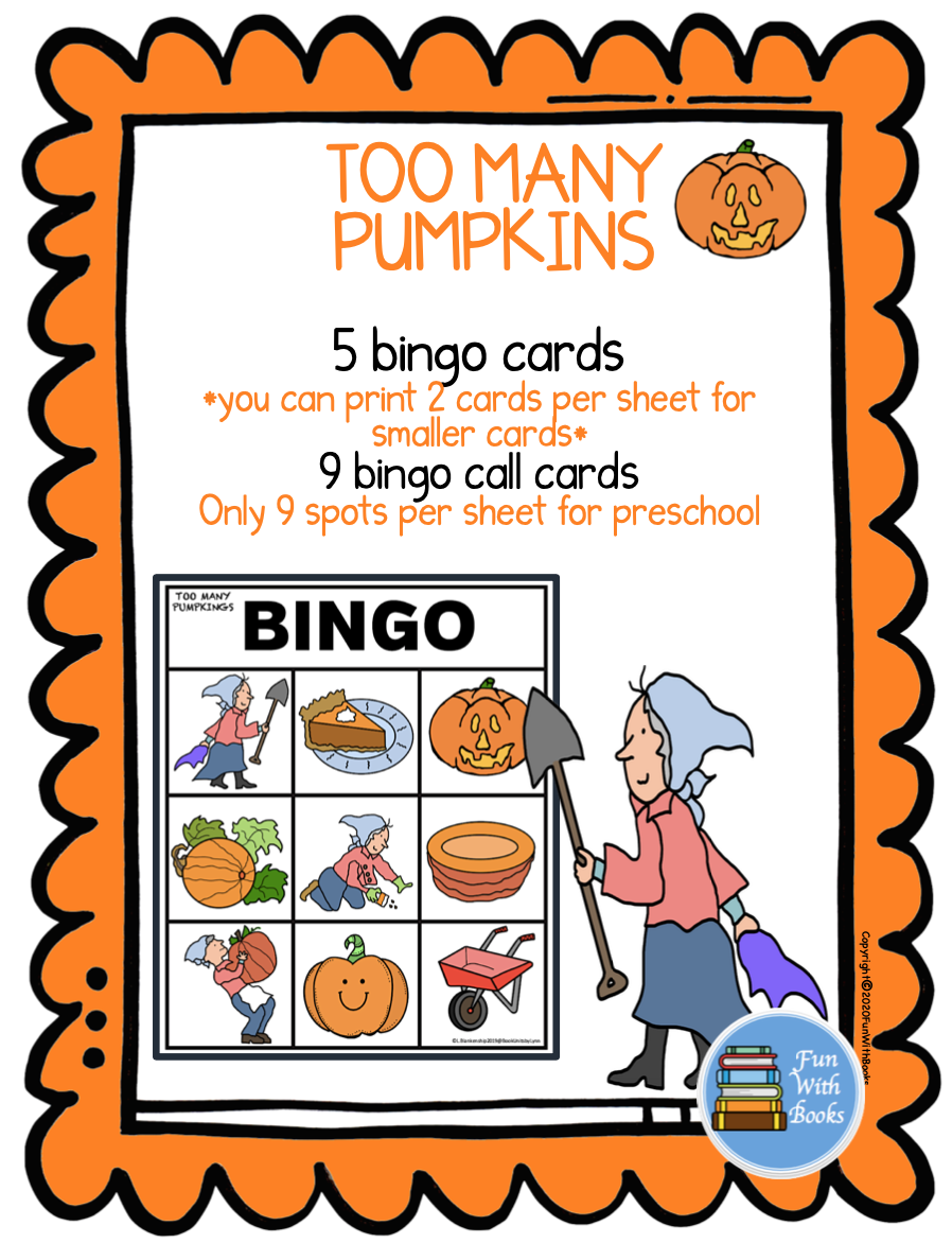 TOO MANY PUMPKINS BINGO ~ Book Units by Lynn