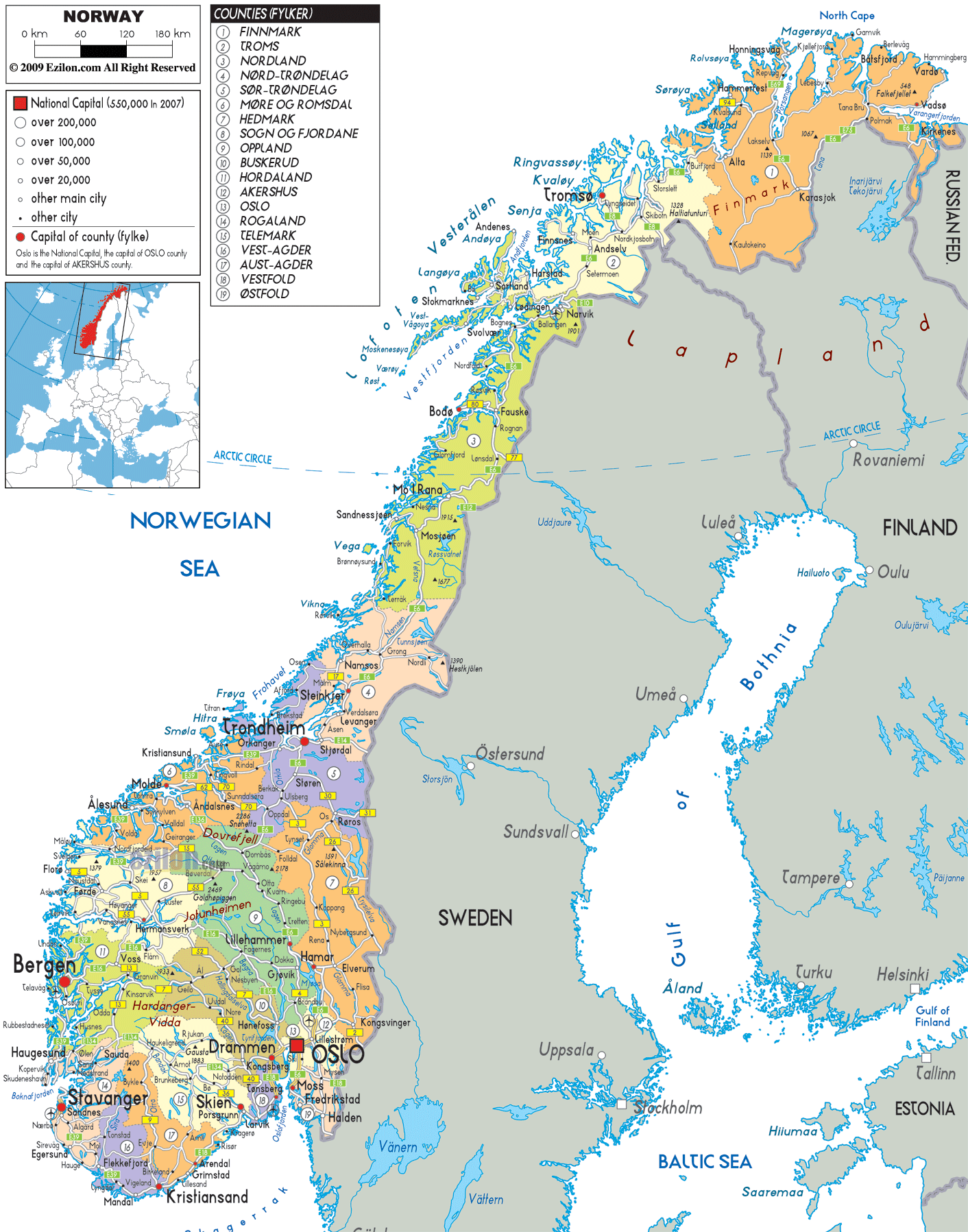 NORWAY - GEOGRAPHICAL MAPS OF NORWAY