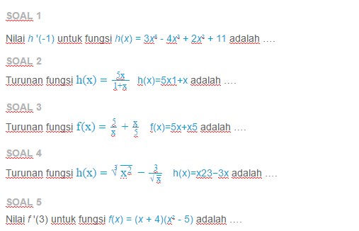 Contoh Soal Menghitung Turunan Fungsi Aljabar Menggunakan Rumus Turunan ...