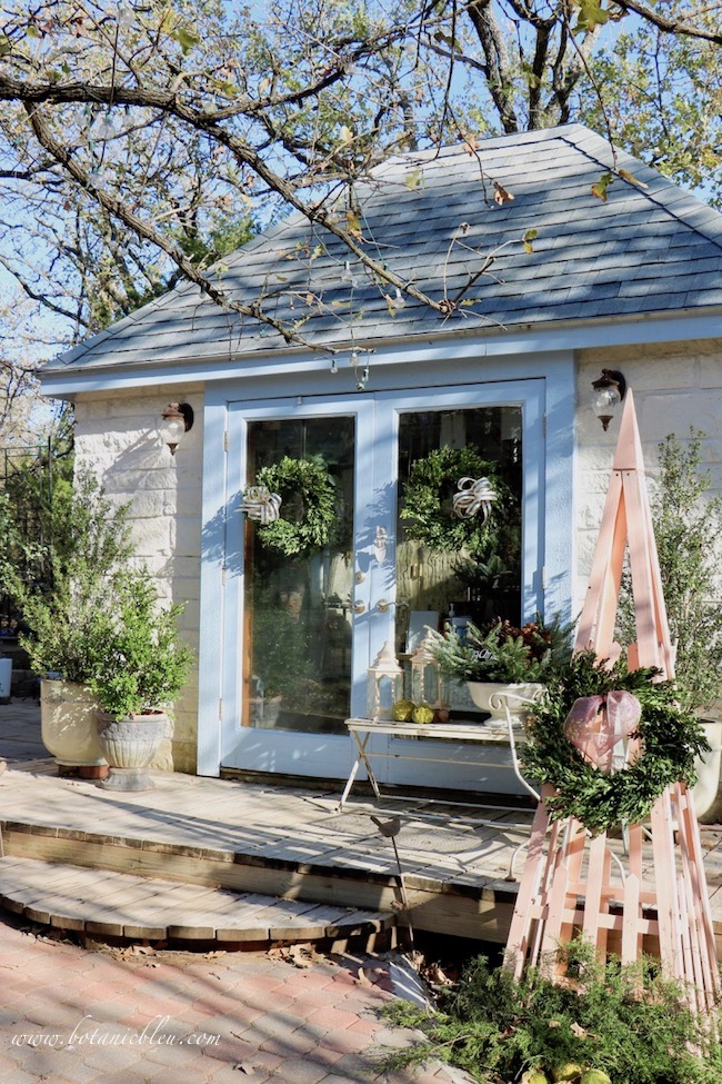 Botanic Bleu: French Country Christmas Garden Shed Exterior