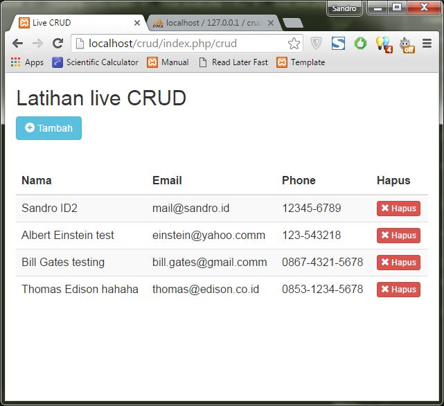 Panduan membuat Live CRUD dengan Codeigniter dan Ajax | SANDRO ID