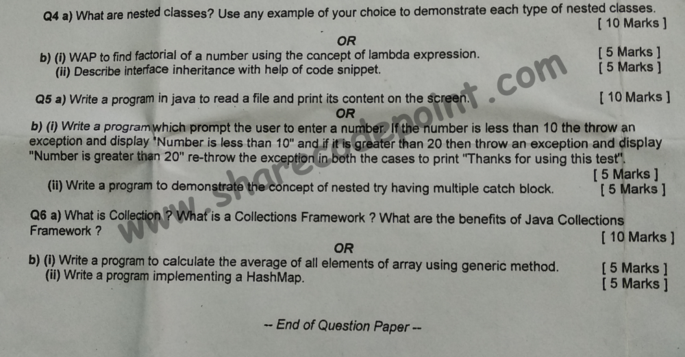 CSE310 - Programming in java end term exam question paper - lpu ...
