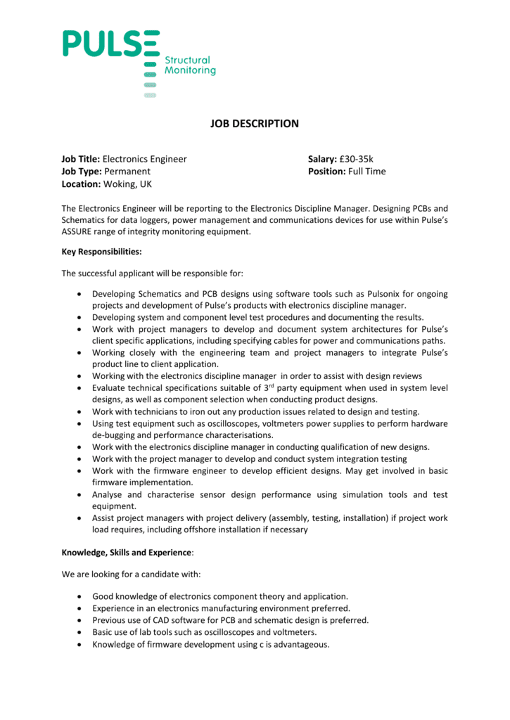 Electronics Engineer Job Description ~ Resume Letter