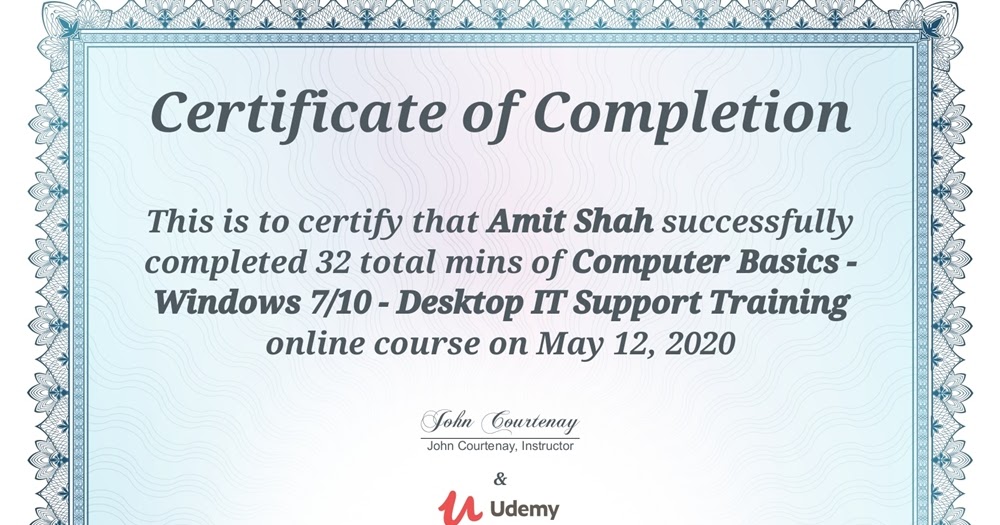 Certificate of Completion of Computer Basics - Amit Shah