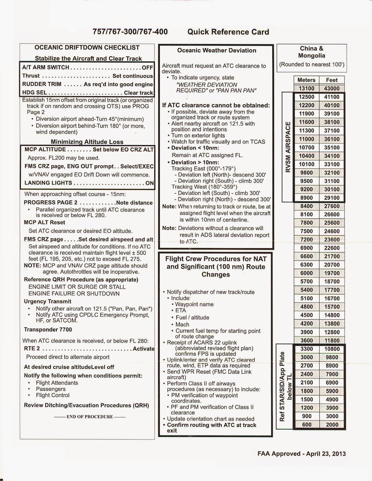 B757 & 767 Ops: ETOPS INFO & Oceanic Crossing Checklists - B767/757