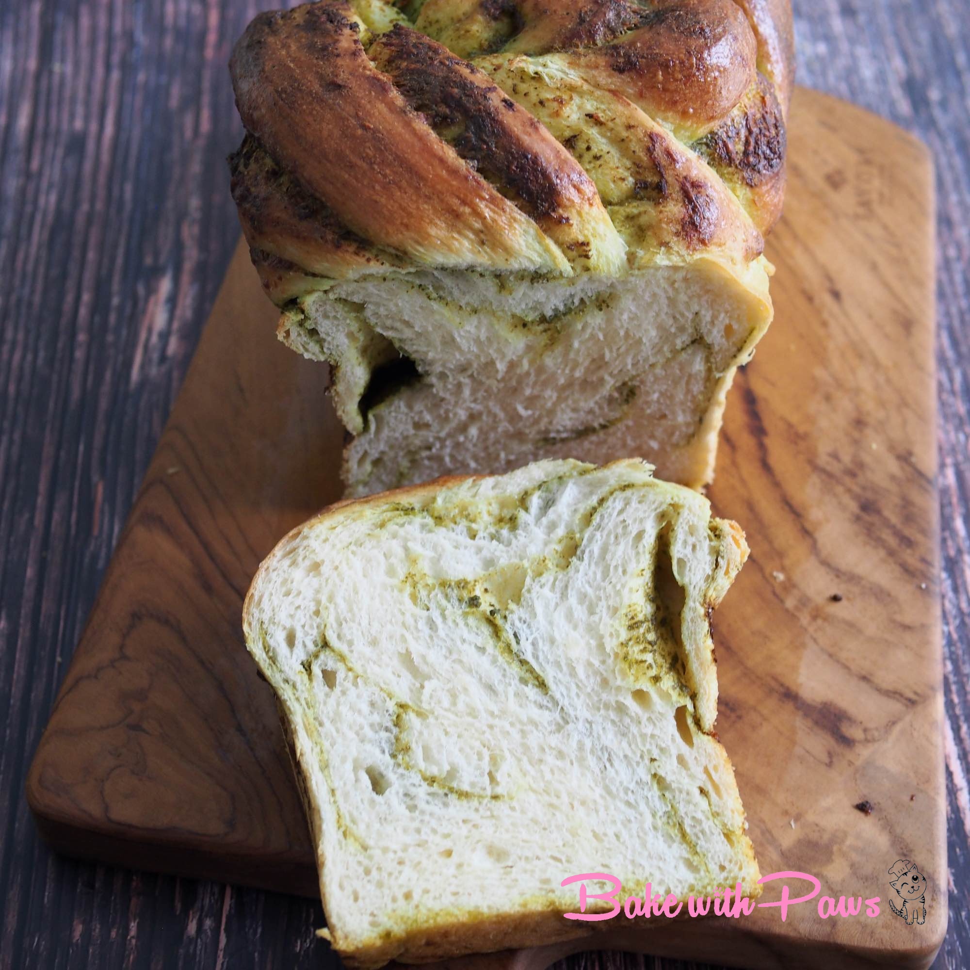 Twisted Pesto Sourdough Bread - BAKE WITH PAWS