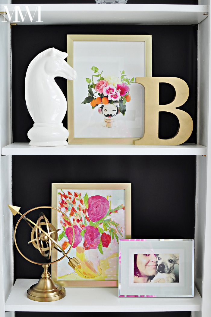 DIY Black Backed Bookcase Using Contact Paper - MONICA BENAVIDEZ