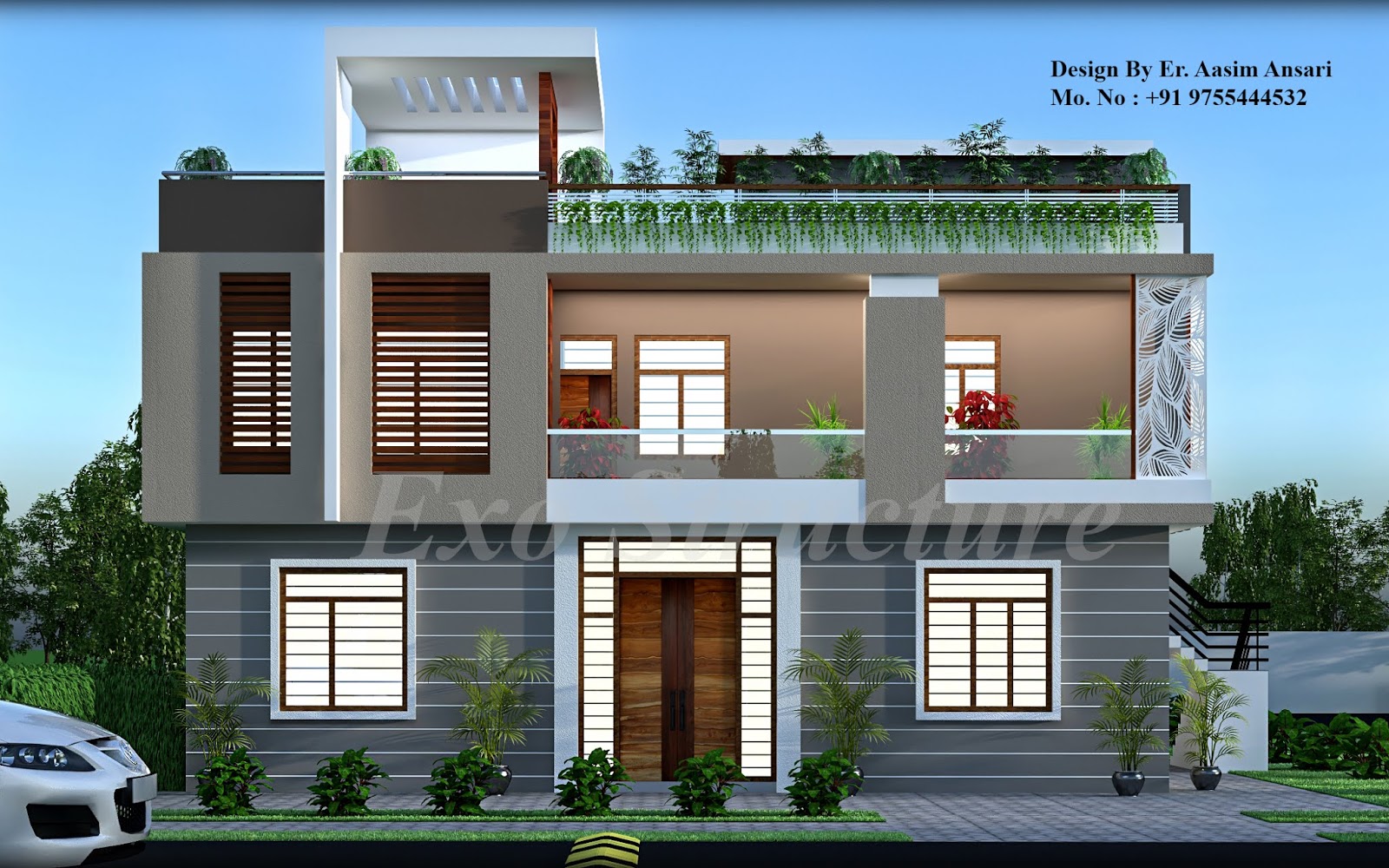 36'x42' G+1 Corner Plot Elevation Design, Area (1512 Sq Feet )
