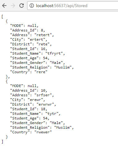How to call stored procedure in c# web api