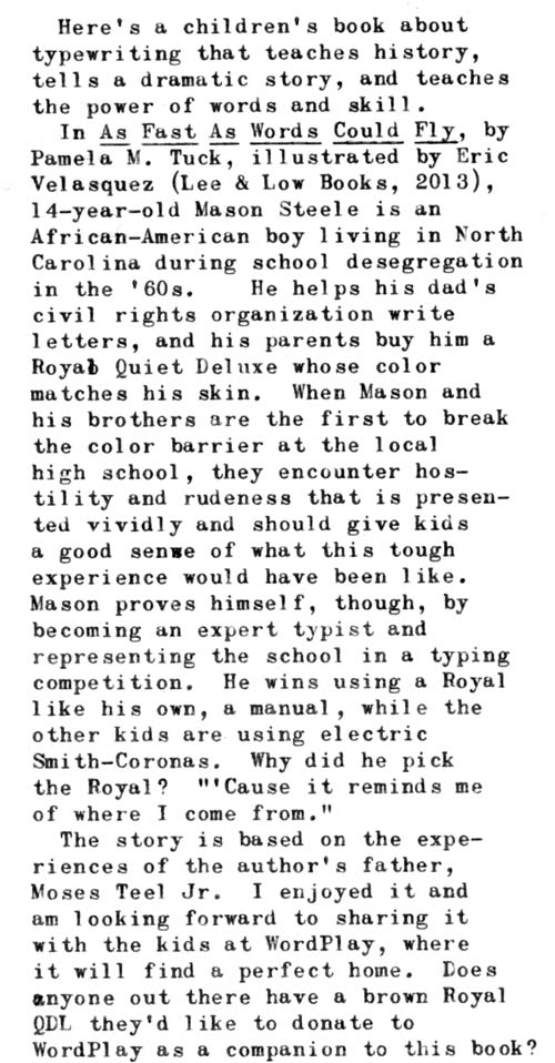 The Typewriter Revolution blog: Book review: As Fast As Words Could Fly ...