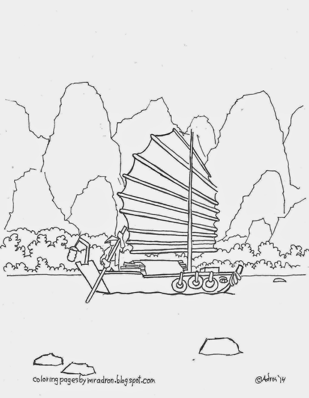 Coloring Pages for Kids by Mr. Adron: Coloring page of a Chinese Sampan ...