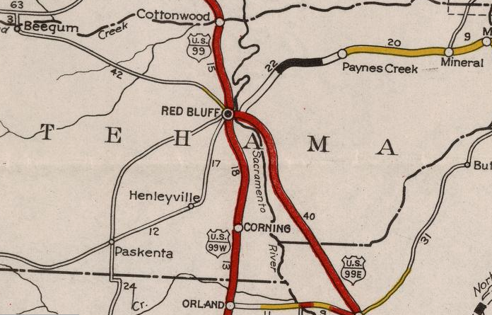 Former US Route 99 West from West Sacramento to Red Bluff