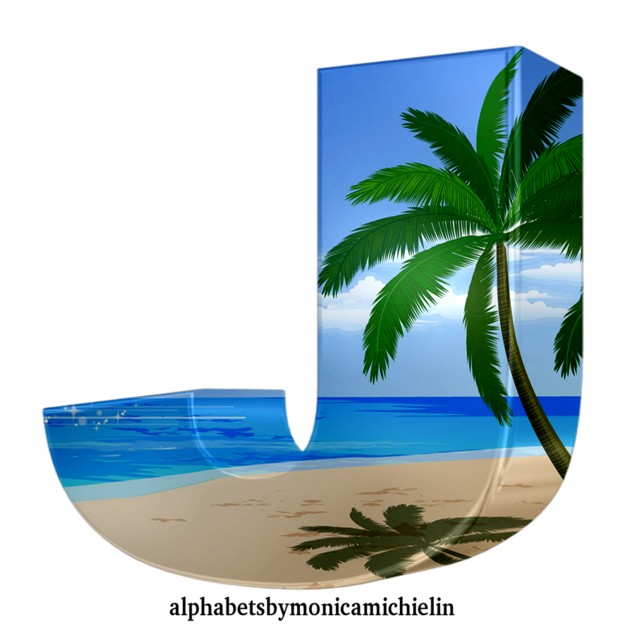 M. Michielin Alphabets: BEACH SAND BLUE WATER PALM TREE CARTOON 3D FONT ...