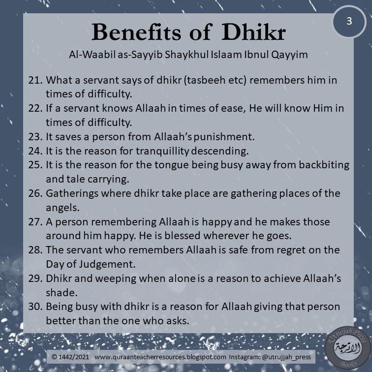 Dhikr Charts: Benefits of Dhikr by Ibnul Qayyim