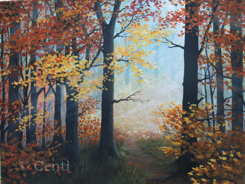 Centi bastelt: Acrylbild: Herbstwald