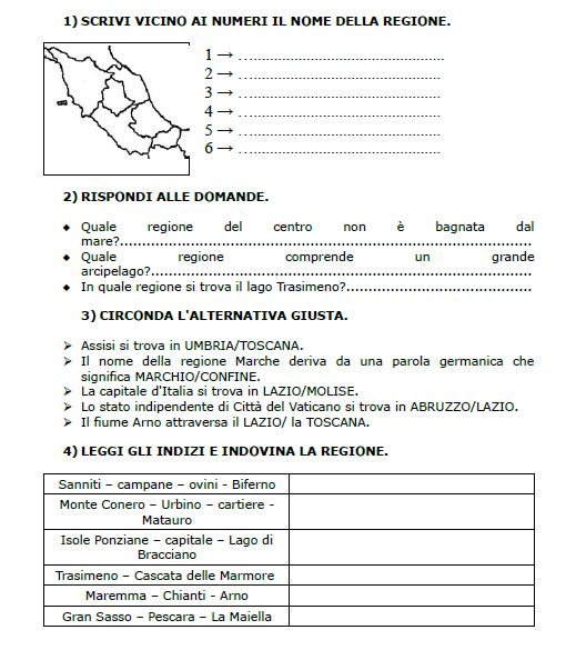 VERIFICA REGIONI CENTRALI D'ITALIA - classe quinta - | MyFunFlipCl@ss ...