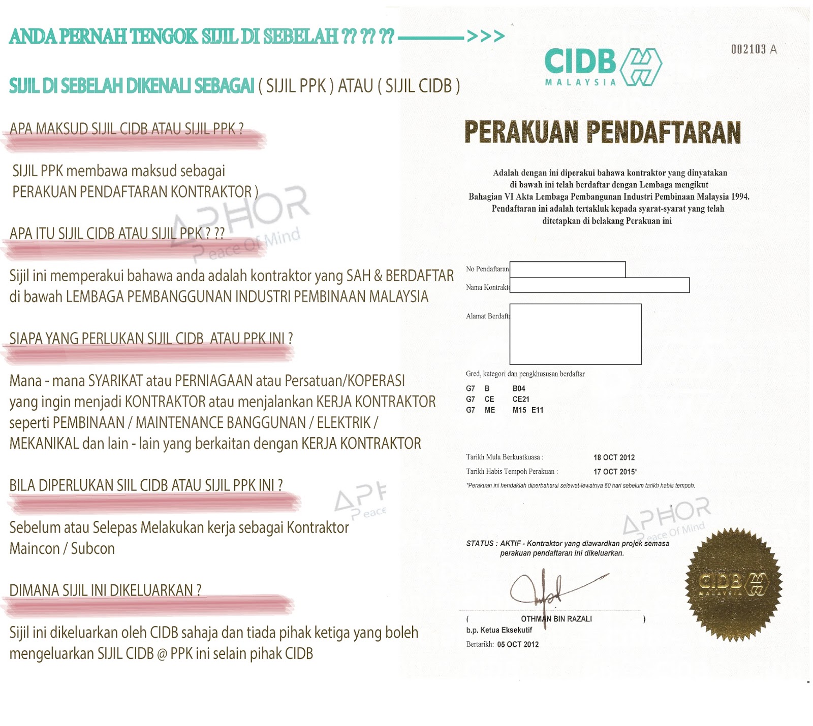 Mohon Lesen Kontraktor ( CIDB ) : APA ITU LESEN CIDB @ PPK
