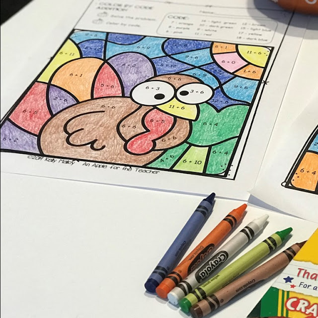 An Apple For The Teacher: Thanksgiving Color by Number Math Facts ...