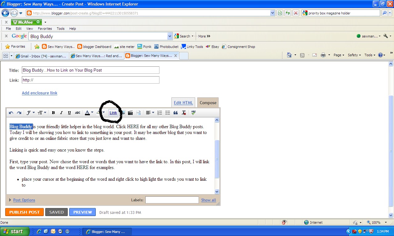 Sew Many Ways...: Blog Buddy...How to Link on Your Blog Post