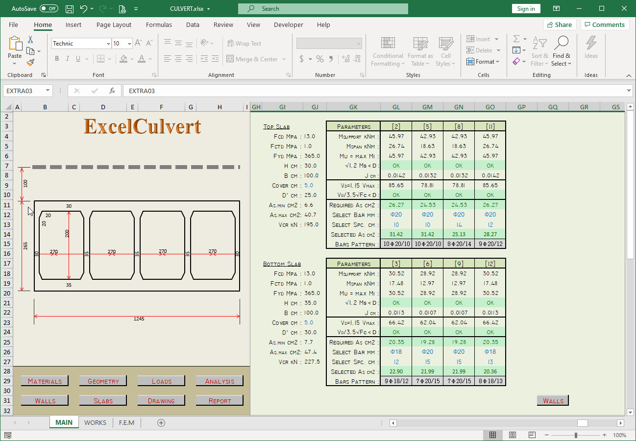 Excel Sheet Box Culvert Analysis and Design - Civil Engineering