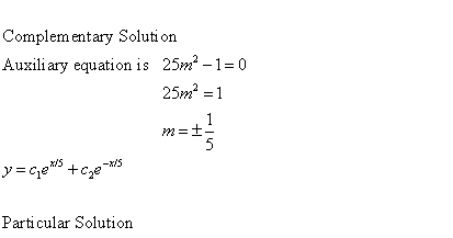 Differential Equations Solved Examples: Solve by variation of parameters 25y'' - y = xe^*(x/5 ...