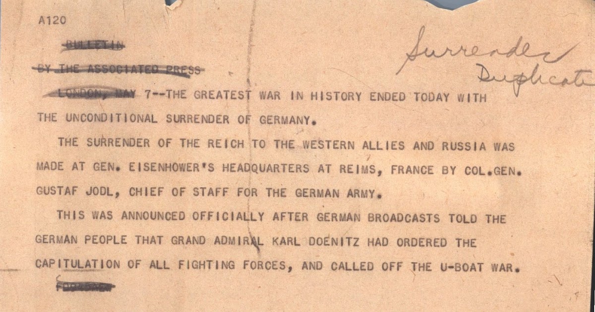 1945. Germany Has Surrendered - Associated Press News Bulletin