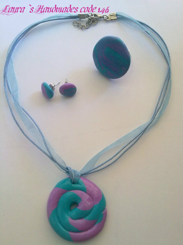 Abstract Fimo Necklace, Ring and Earrings Set | Laura`s Handmade