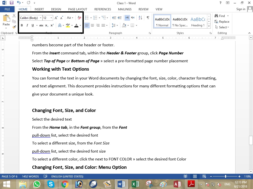 Changing Font Size and Color menu option - computer free courses Changing Font Size and Color menu option - computer free courses