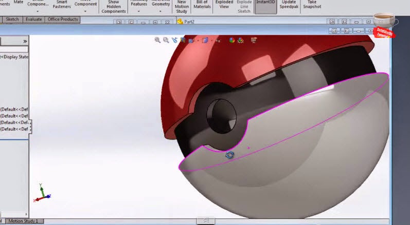 How to make 3D Poke Ball (3parts & assembly) in SolidWorks Tutorial ...