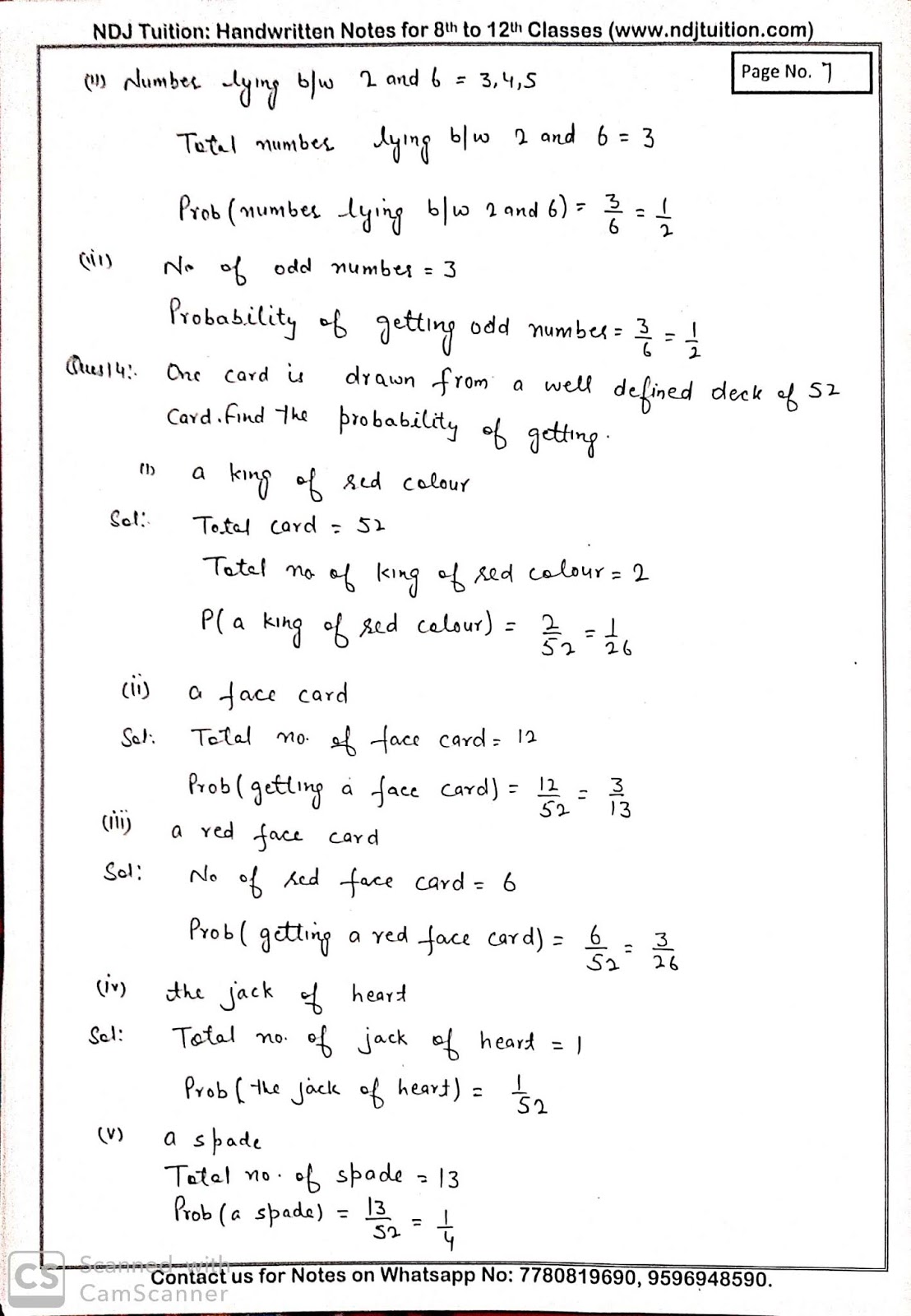 Probability Handwritten Notes for Class 10th Maths